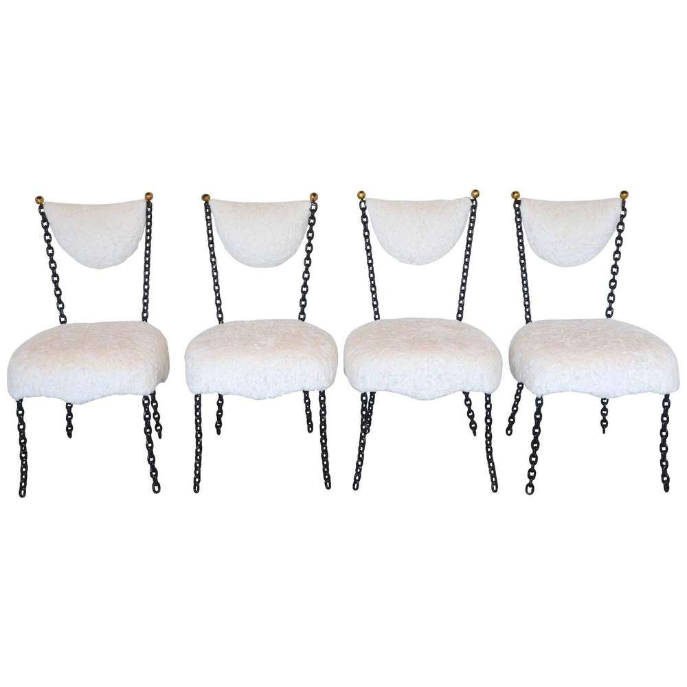 SOLD – Black Chain Chairs with Gold trim in White Fur: Style of Jean ...
